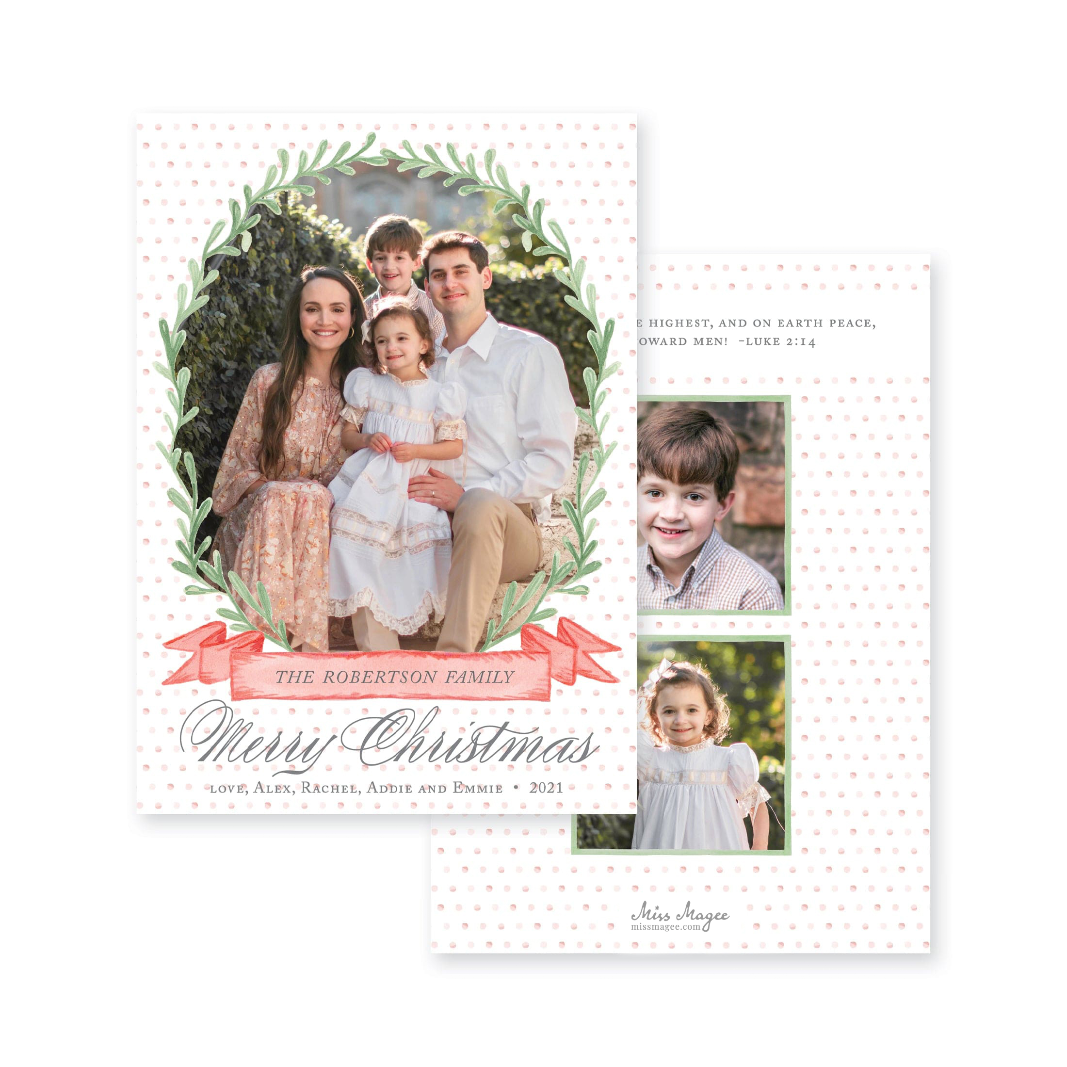 Fraser Wreath with Ribbon Christmas Card – Miss Magee