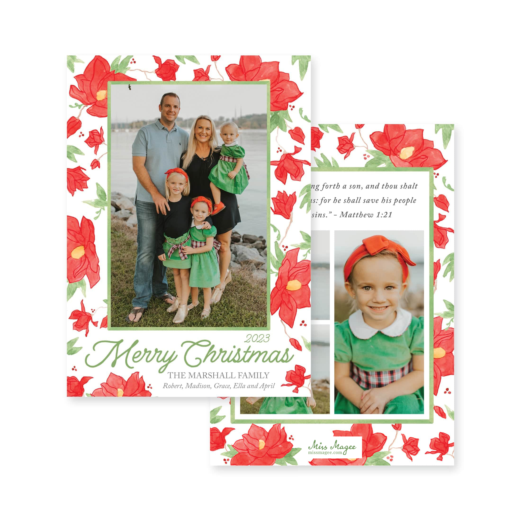 Poinsettia Floral Vertical Christmas Card – Miss Magee