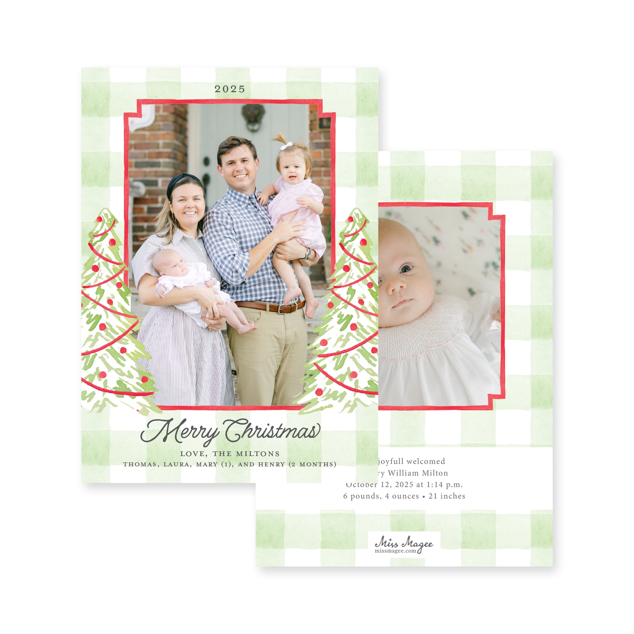 Gingham Christmas Tree Vertical Christmas Card – Miss Magee